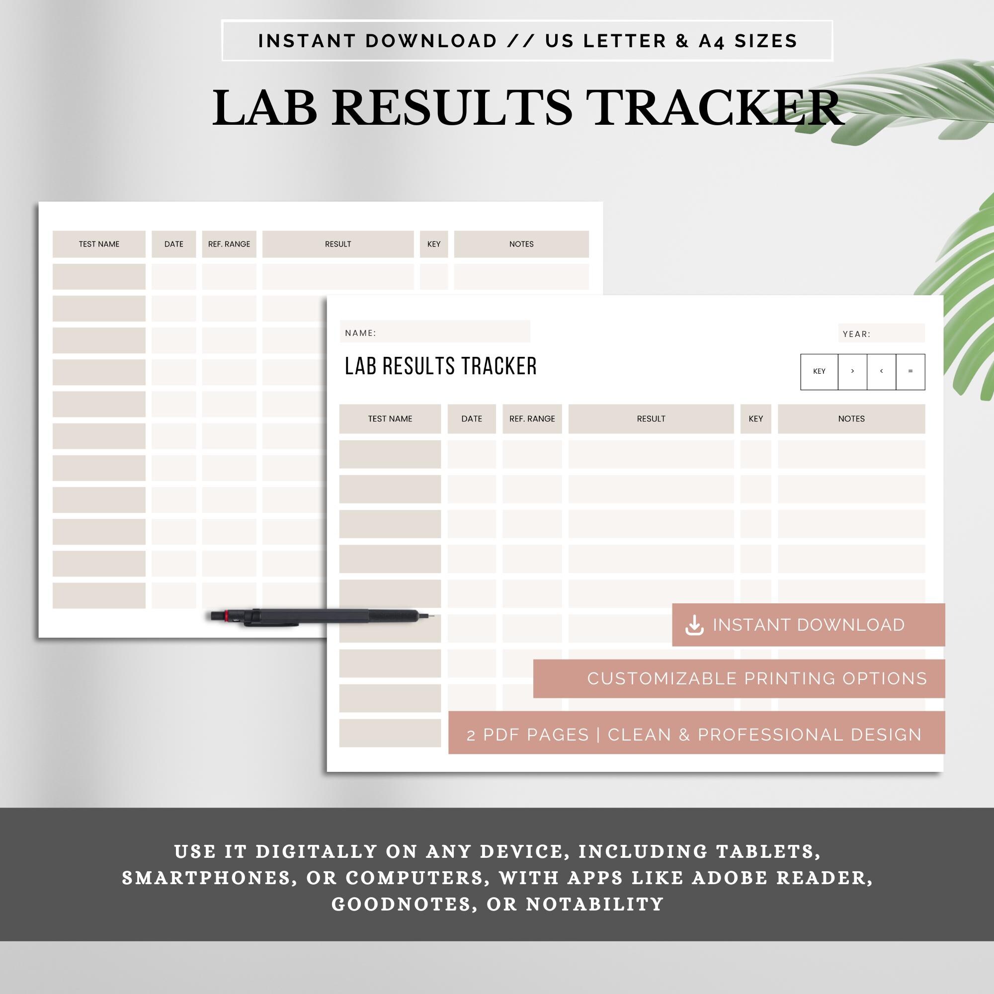 Lab Results Tracker, Lab Results Chart, Blood Test Results, Blood Test ...