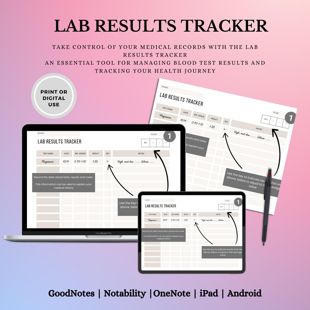 Lab Results Tracker, Lab Results Chart, Blood Test Results, Blood Test ...
