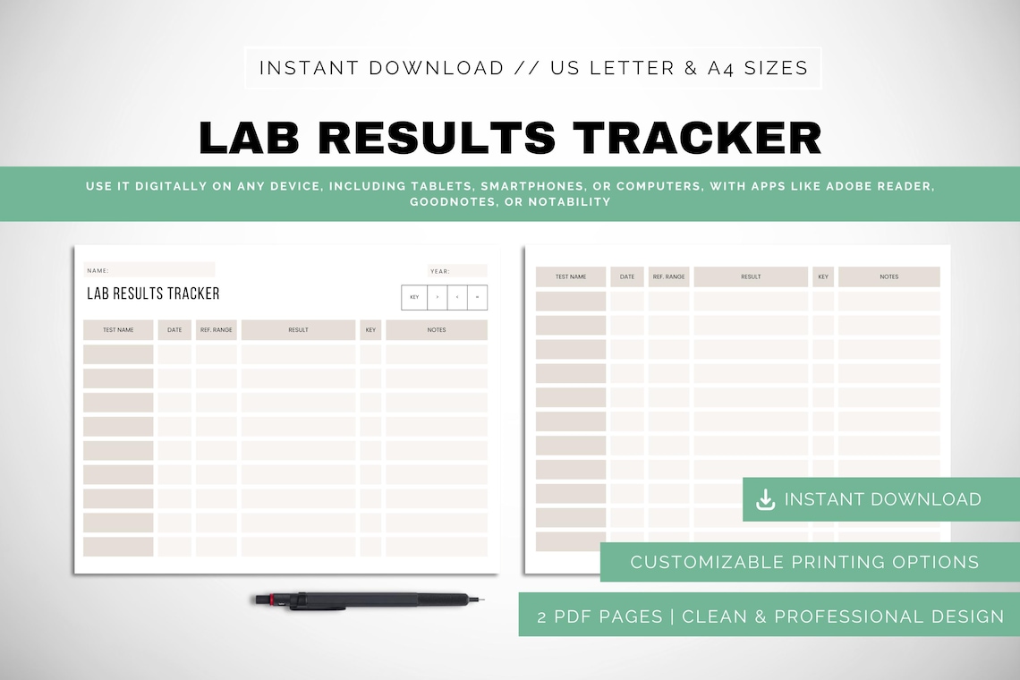 Lab Results Tracker, Lab Results Chart, Blood Test Results, Blood Test ...