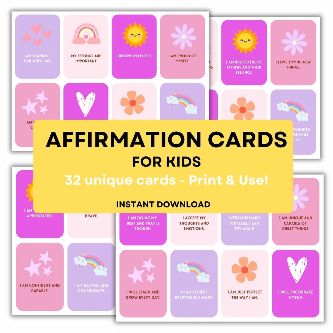Positive Affirmation Cards for Kids, Self Esteem, Kids Affirmation ...