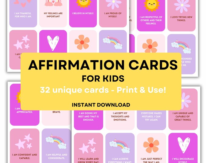 Positive Affirmation Cards for Kids, Self Esteem, Kids Affirmation ...