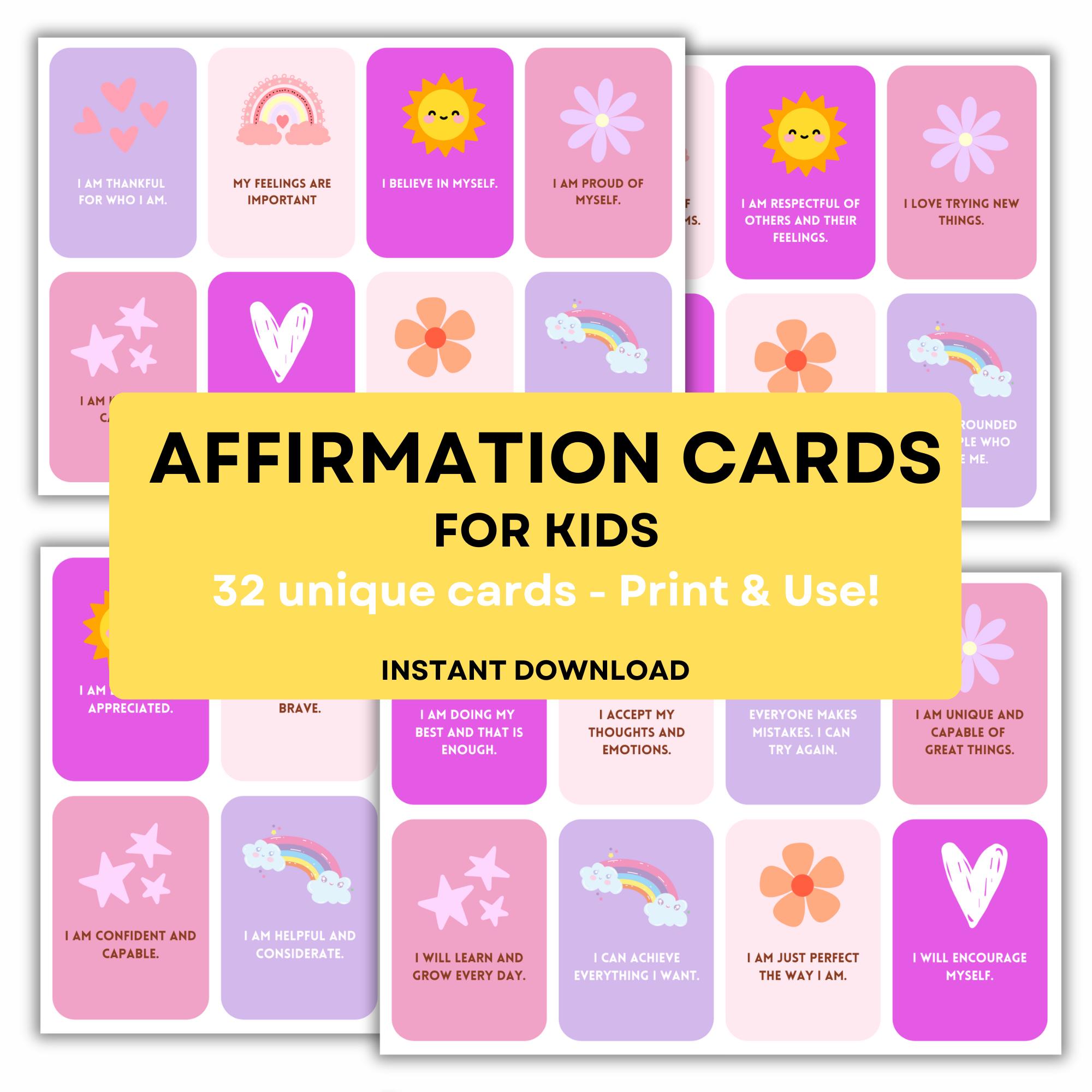 Positive Affirmation Cards for Kids, Self Esteem, Kids Affirmation ...