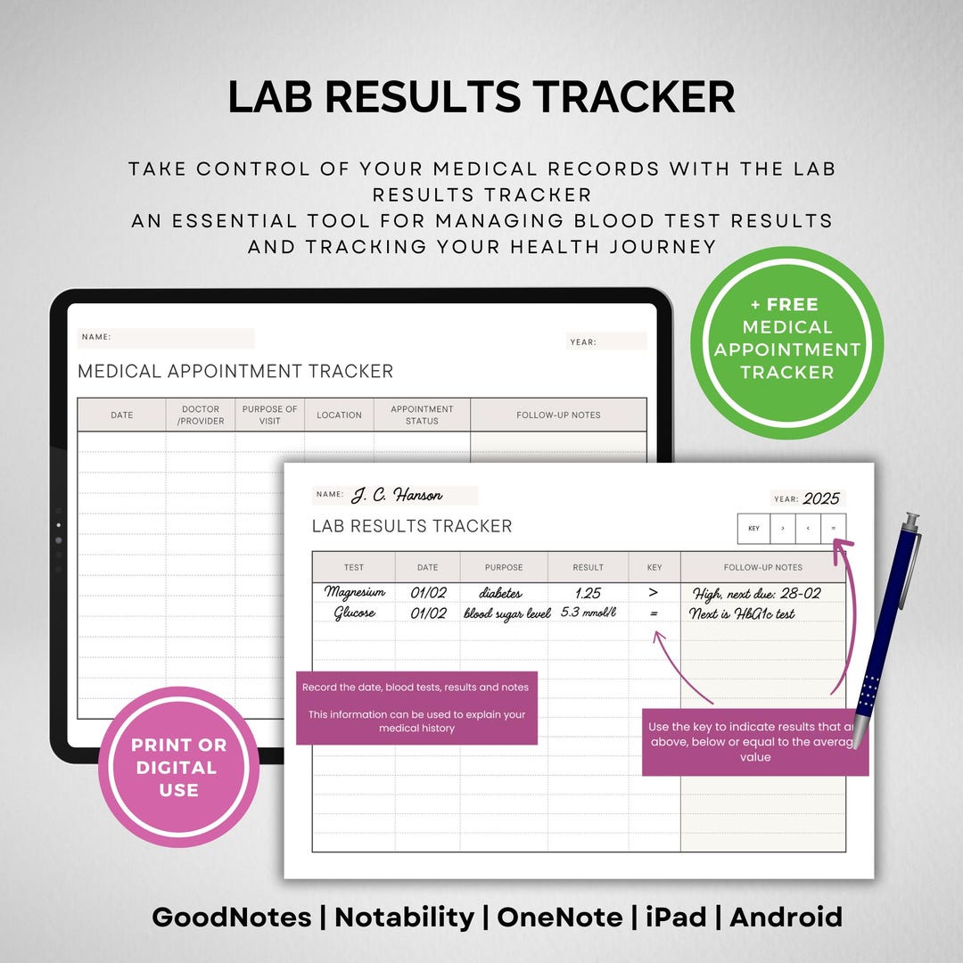 Lab Results Tracker, Lab Results Chart, Blood Test Results, Blood Test ...