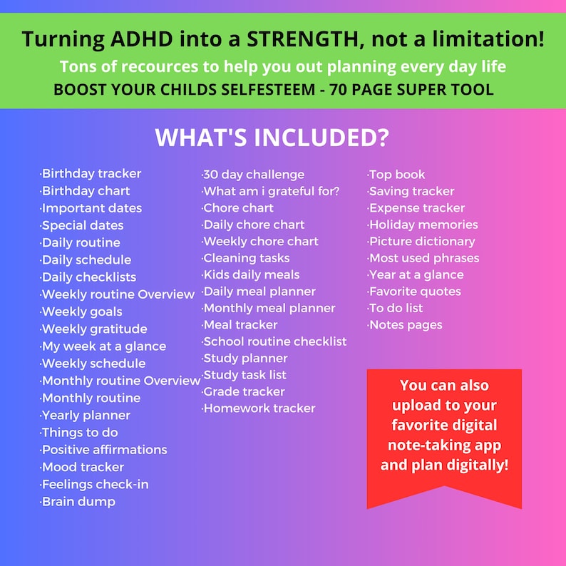 Adhd Planner Printable, Adhd Chore Chart, Adhd Undated Planner, Teen ...