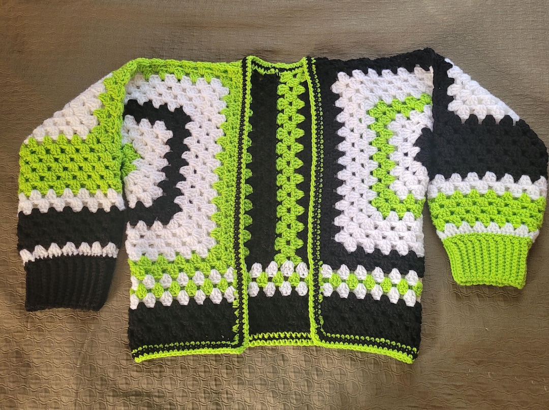 Handmade Crochet Hexi Cardigan: Granny Square Color Block Boho Jacket ...
