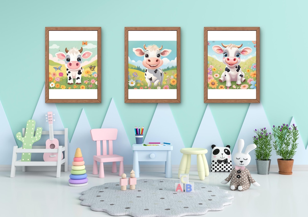 Cow Wall Art, Flowers, Farm Animal Prints, Nursery Décor, Instant ...