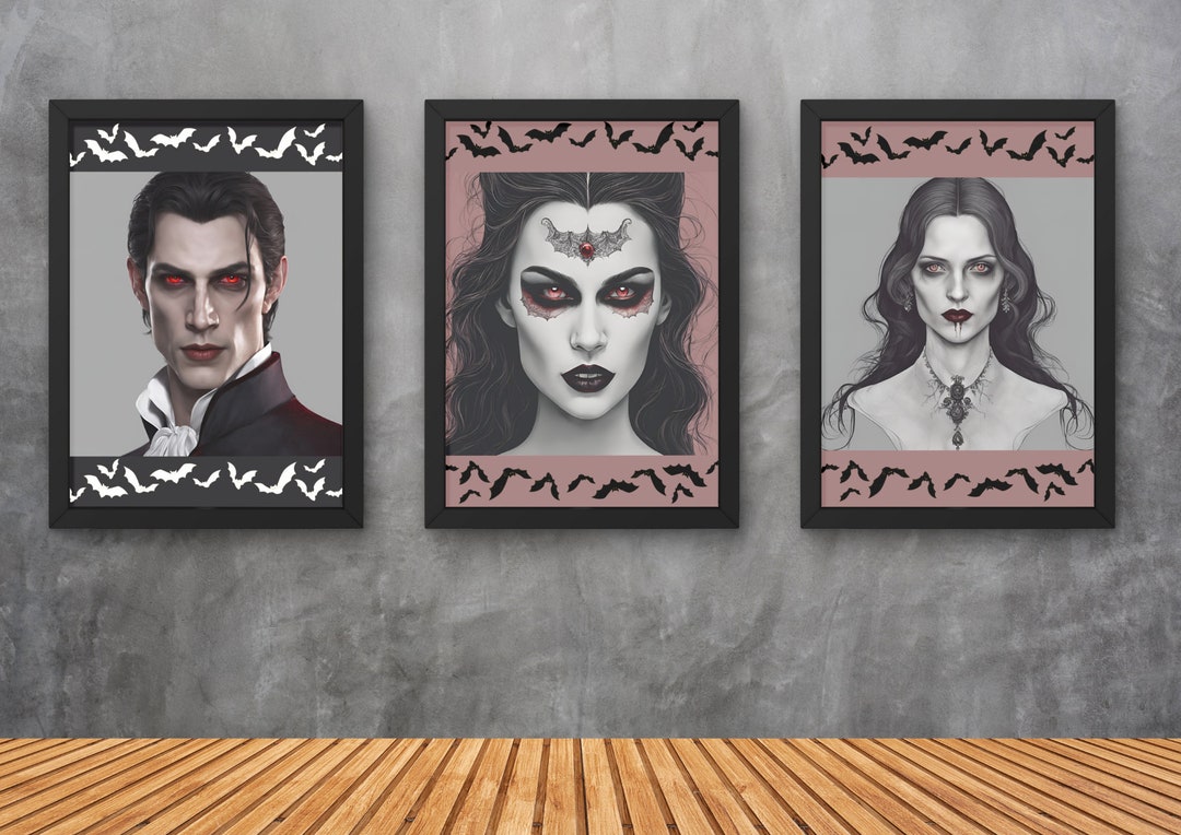 Halloween Vampire, 3 Piece Digital Poster Printable Bedroom Wall Art ...