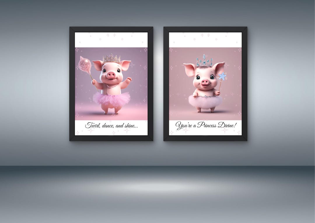 Princess Divine, Pig Wall Art, Farm Animal Prints, Nursery Décor, Cute ...