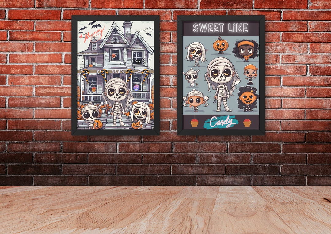 Halloween Mummy, 2 Piece Digital Posters Printable Bedroom Wall Art ...
