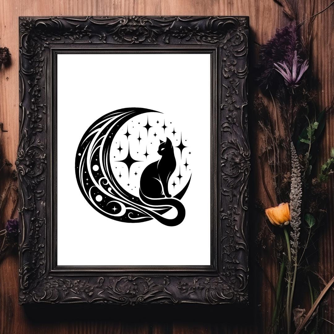 Moon Cat Poster Cosmic Feline Fun for Cat Lovers Black - Etsy
