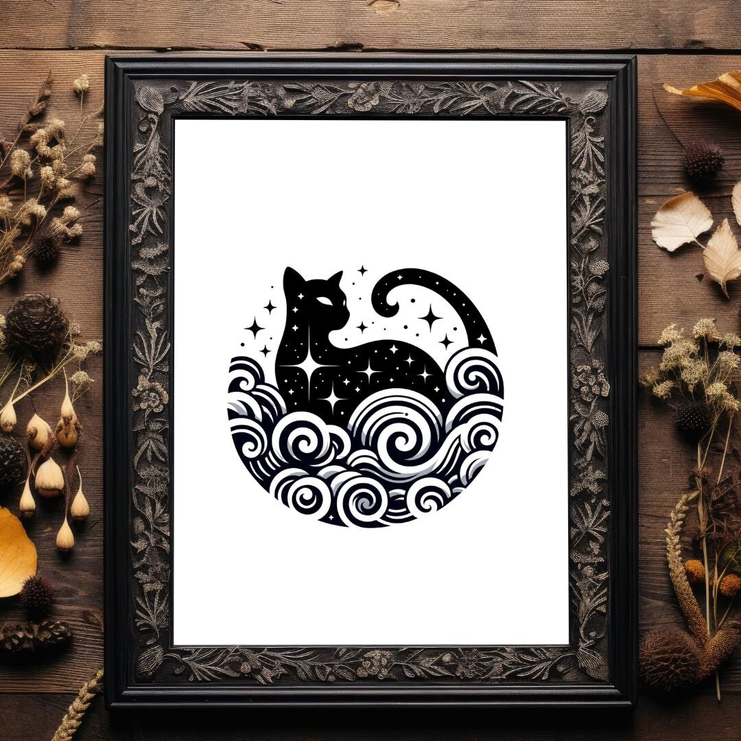 Celestial Cat Wall Art Moon Cat Poster Cosmic Art for Feline ...