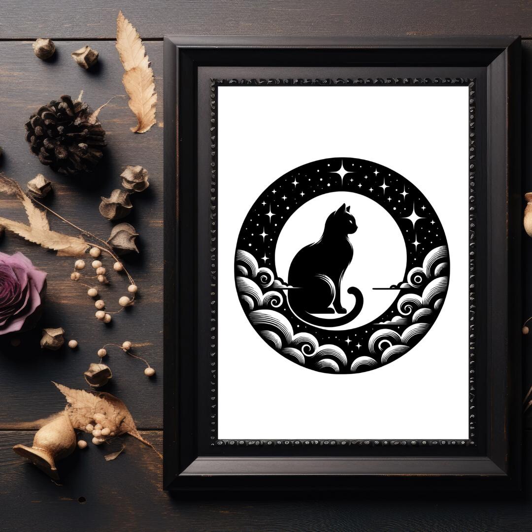 Celestial Cat Wall Art - Moon Cat Poster - Cosmic Art for Cat Lovers ...