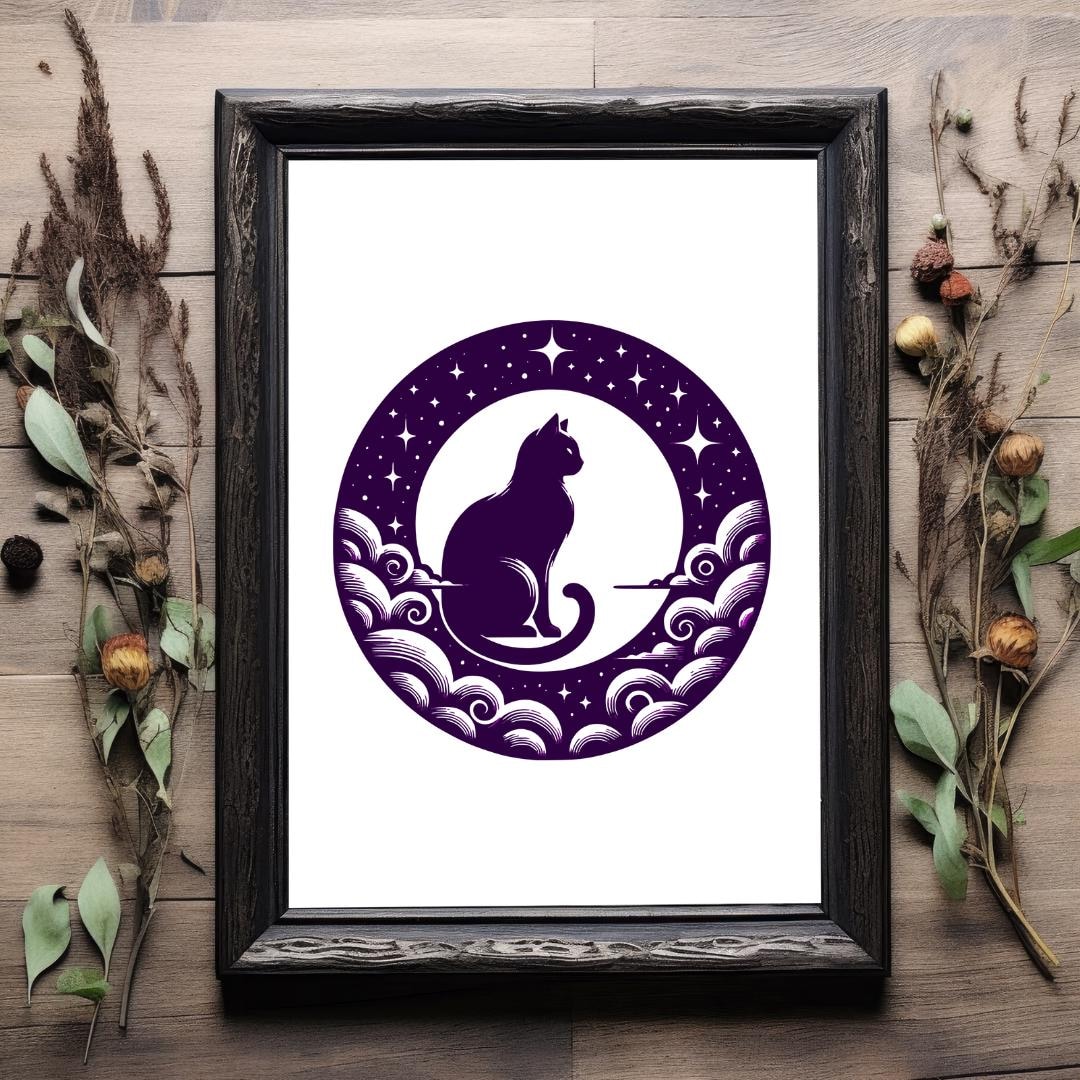 Mystical Cat Wall Art Cosmic Cat Poster for Cat Lovers Purple - Etsy