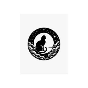 Celestial Cat Wall Art - Moon Cat Poster - Cosmic Art for Cat Lovers ...