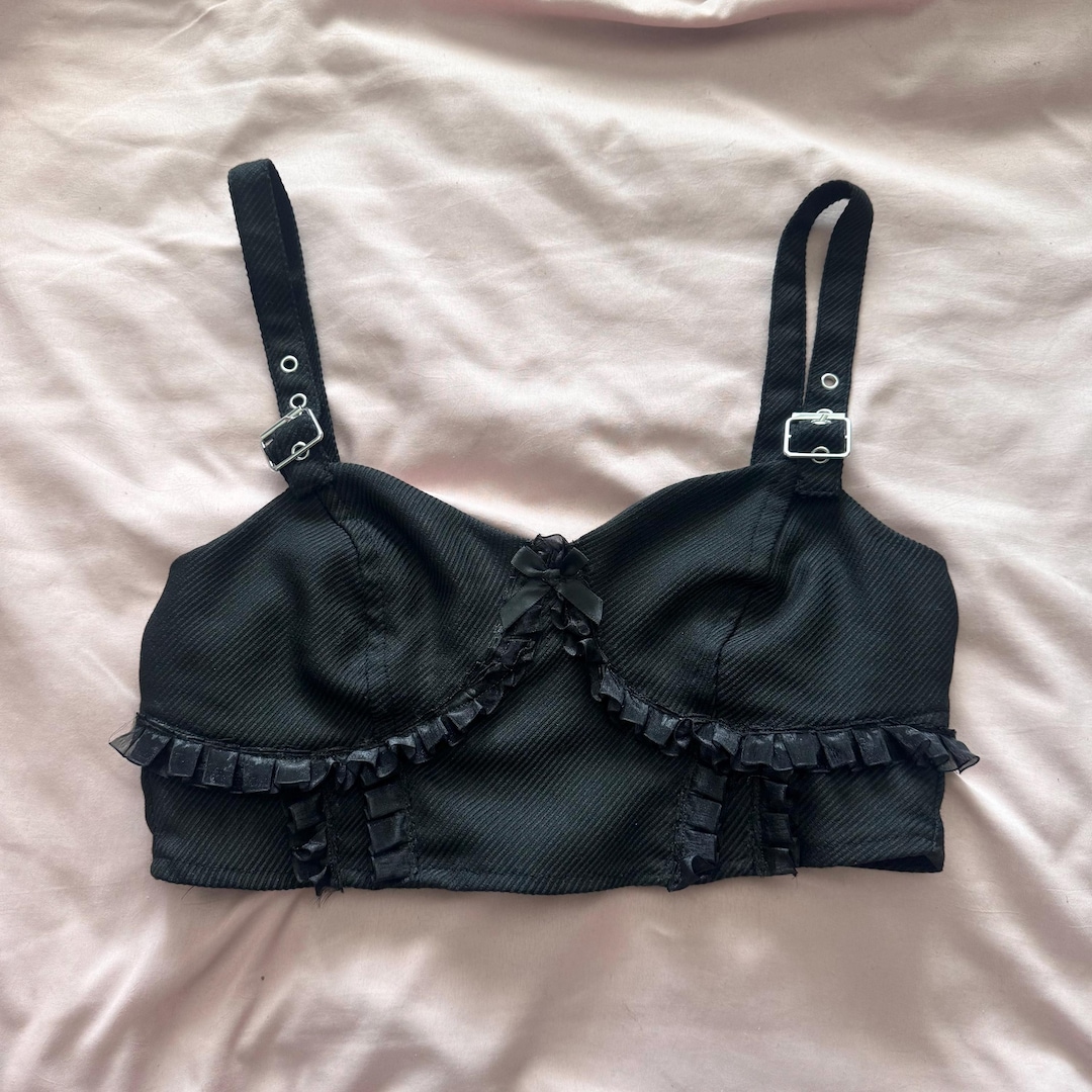 Coquette Goth Upcycled Top With Lace Trim and Bow - Etsy