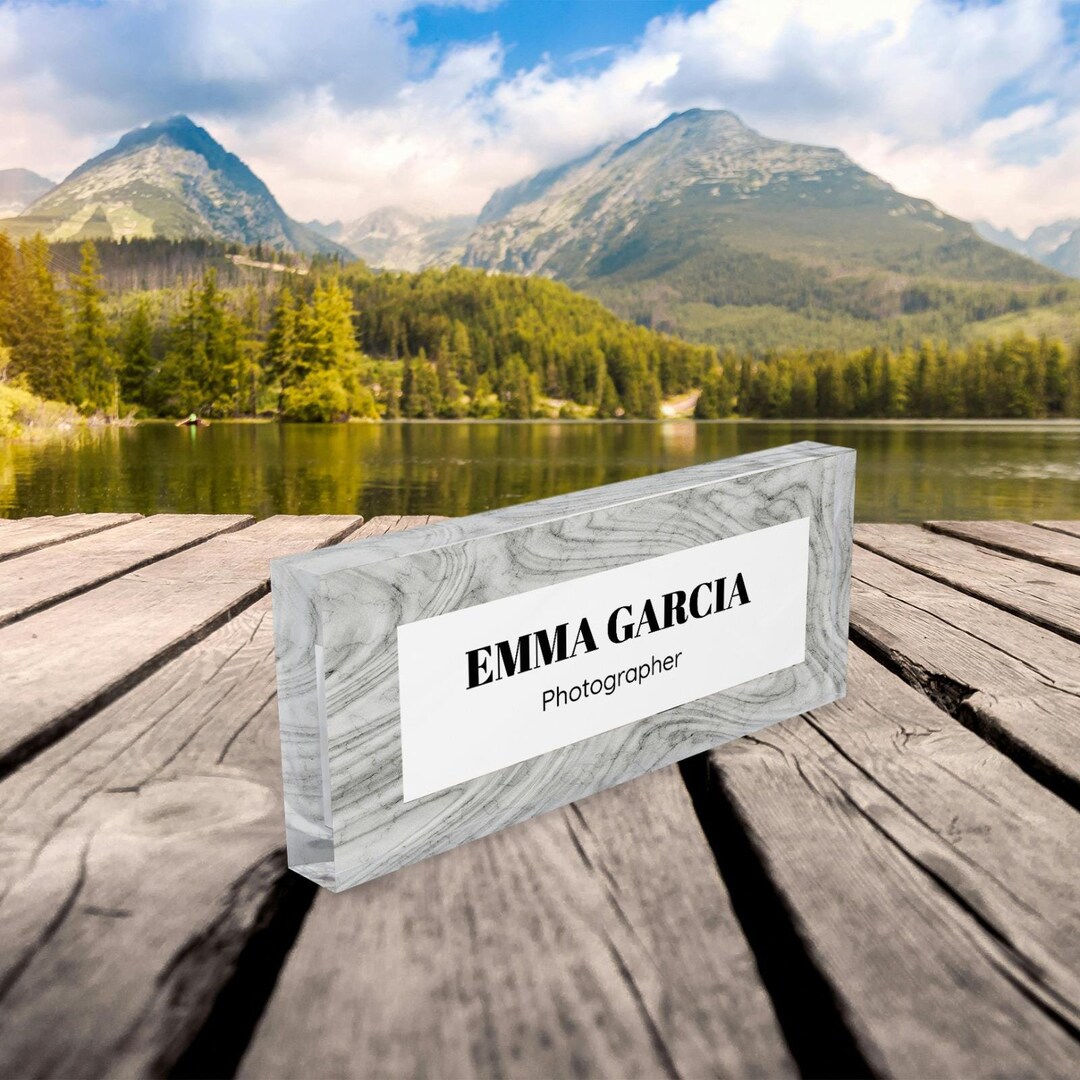 Marble Desing Name Plate for Desk, Acrylic Glass Name Block, Destop ...