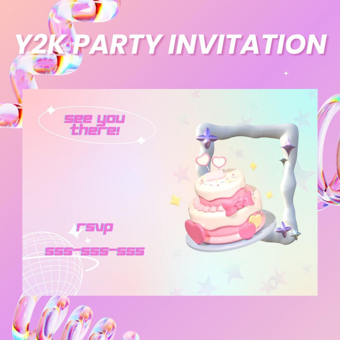 Customizable Y2K Party Invitation Template, Printable Pastel Folded ...