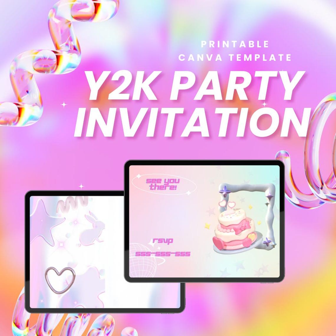 Customizable Y2K Party Invitation Template, Printable Pastel Folded ...
