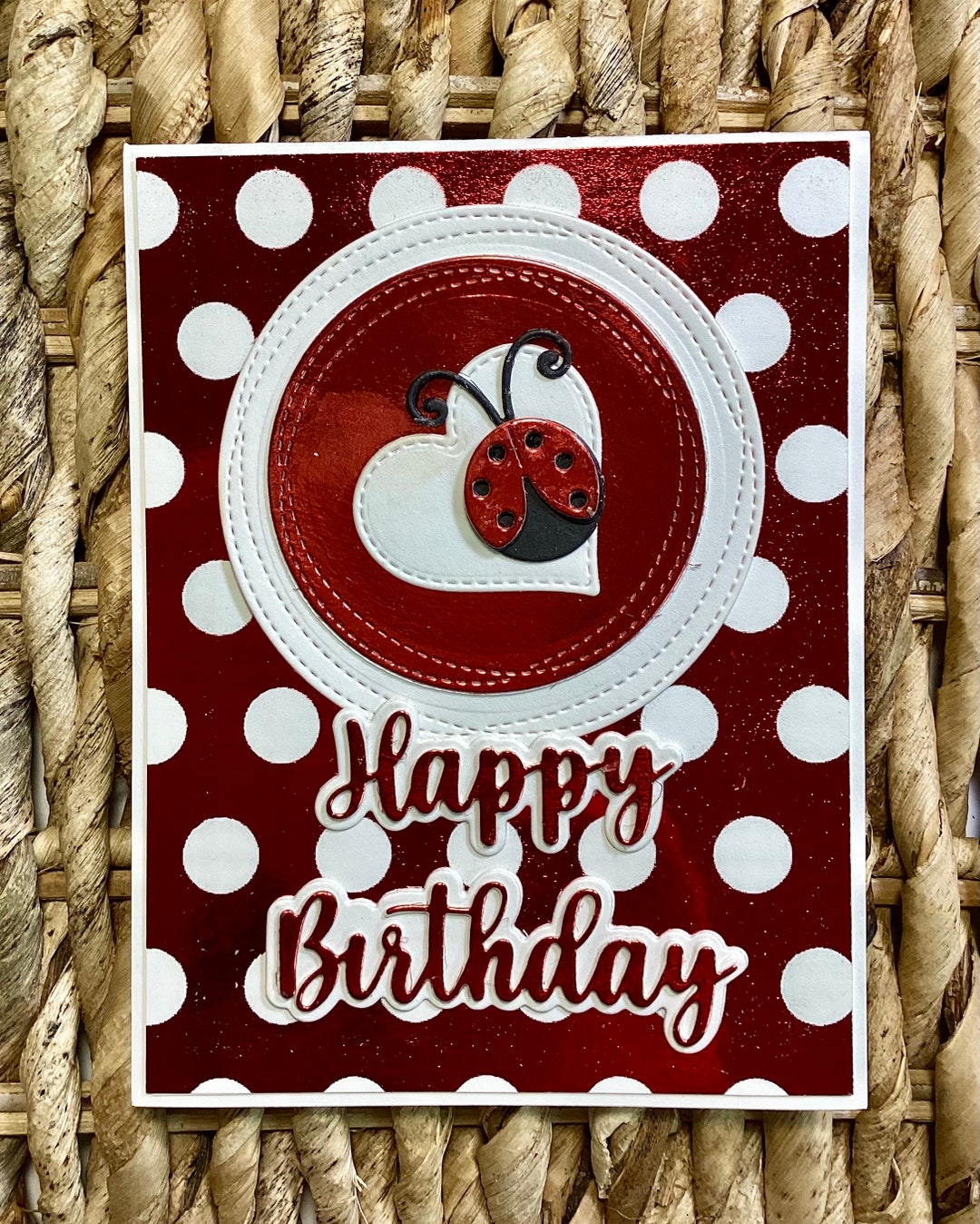 Birthday Card - Ladybug Garden Insect Nature Cute Textured 3D Handmade ...