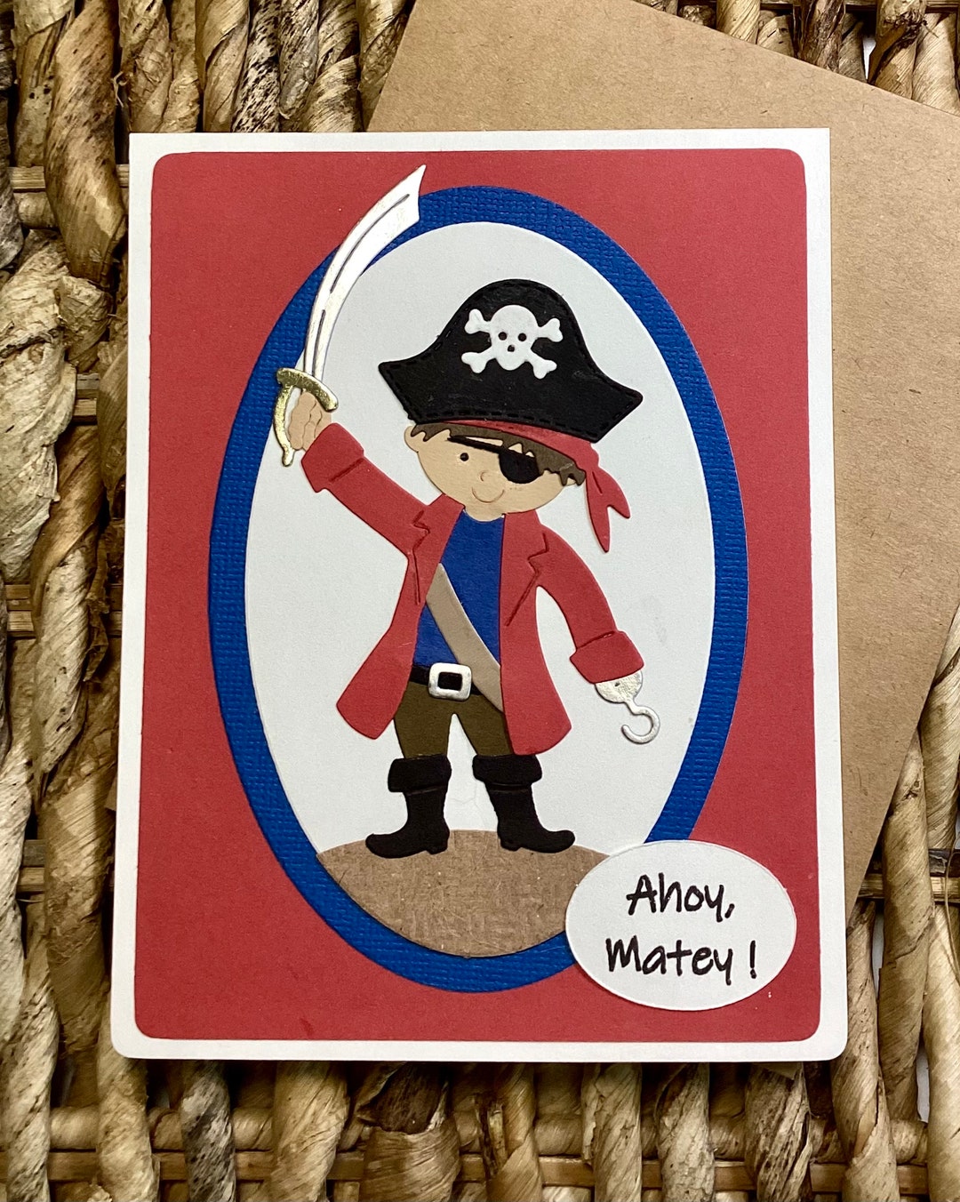 Birthday Card - Pirate Adventure Nautical Treasure Themed Textured 3D ...