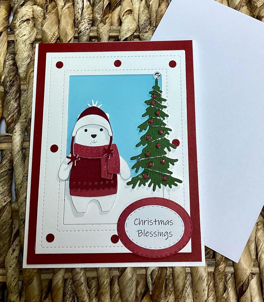Christmas Card Cute Bear Christian Handmade Textured 3d Fun Winter Snow ...