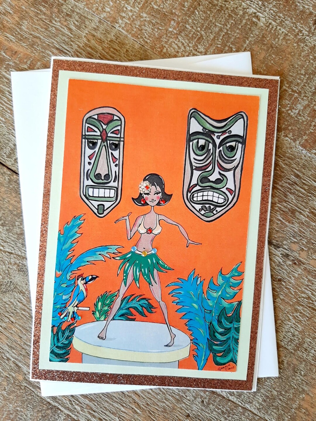 Handmade Greeting Card With Dancing Tiki Girl, Tiki Girl Greeting Card ...