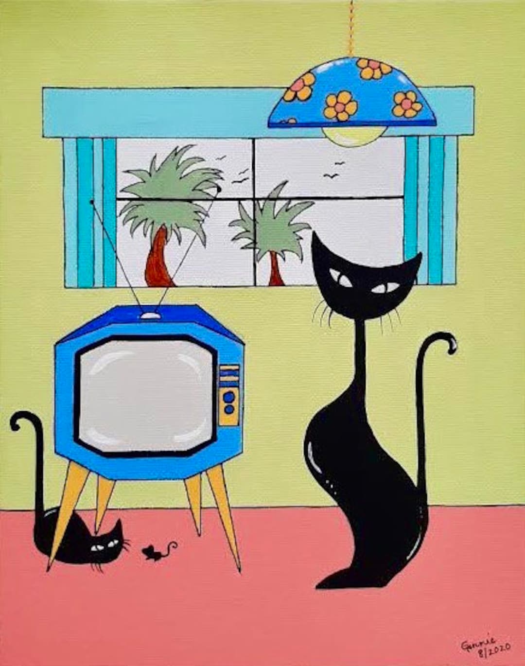 Mid Century Modern Cats, Mid Century Style Art, Cartoon Cats, Black ...