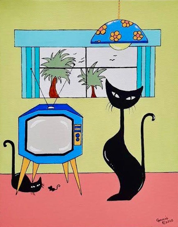 Mid Century Modern Cats Mid Century Style Art Cartoon Cats | Etsy