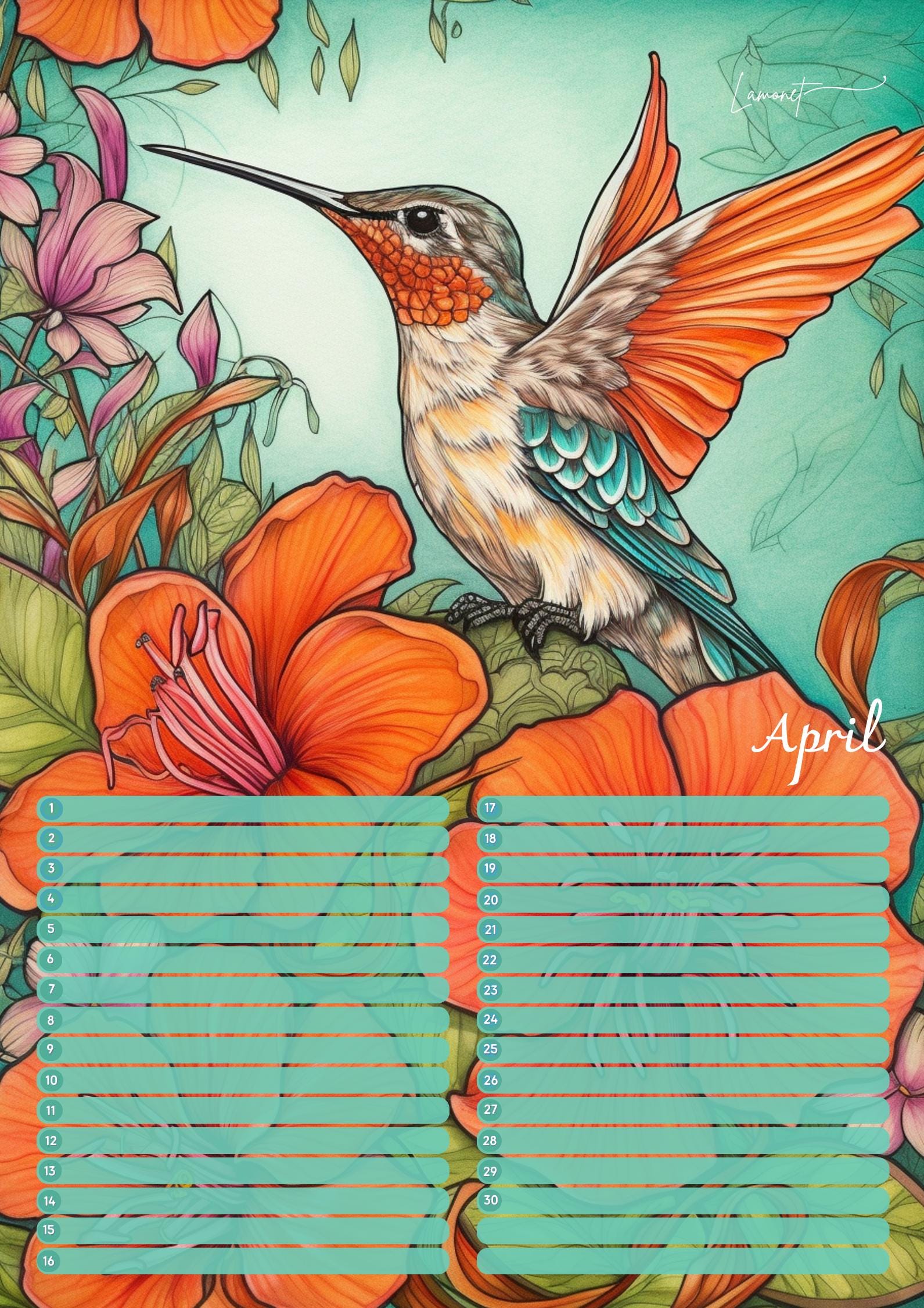 Birthday Calendar Birds, PRINTABLE, Eternity, Nature, Gift, Bird ...