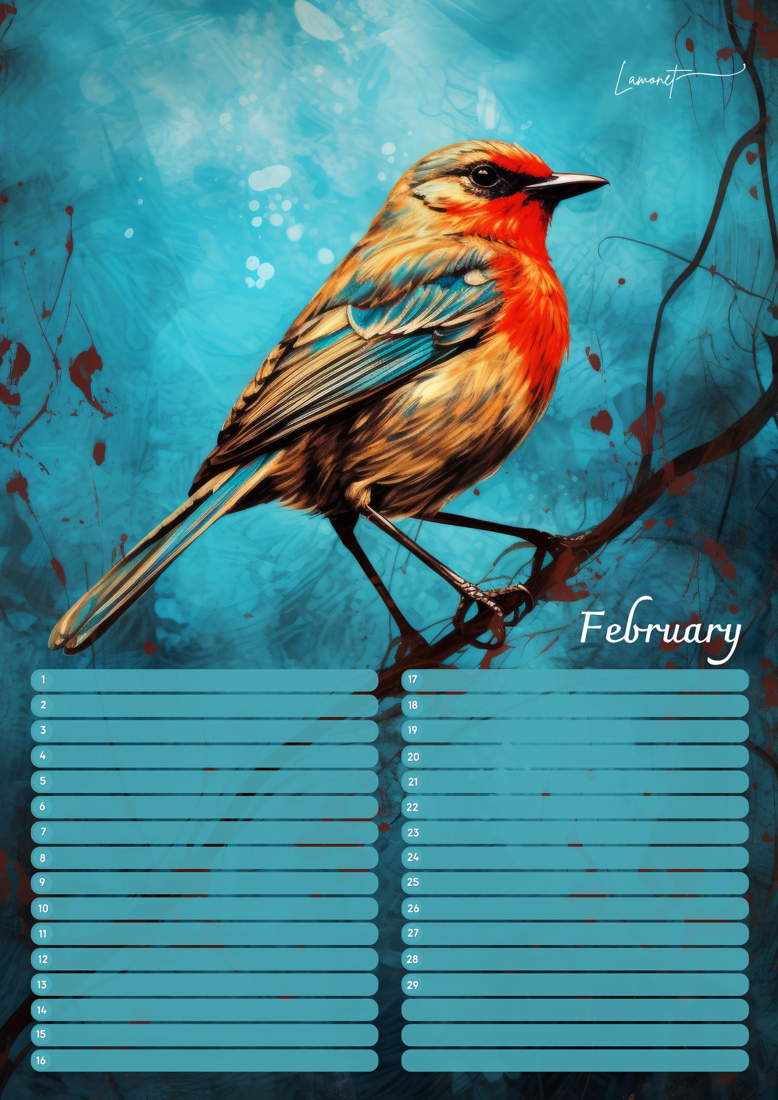 Birthday Calendar Birds, PRINTABLE, Eternity, Nature, Gift, Bird ...
