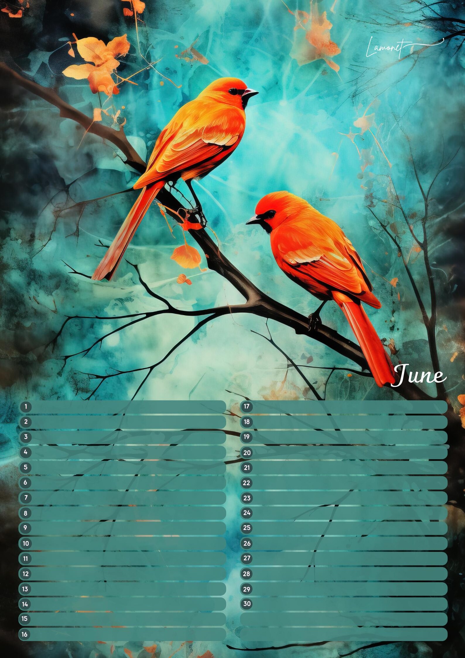 Birthday Calendar Birds, PRINTABLE, Eternity, Nature, Gift, Bird ...