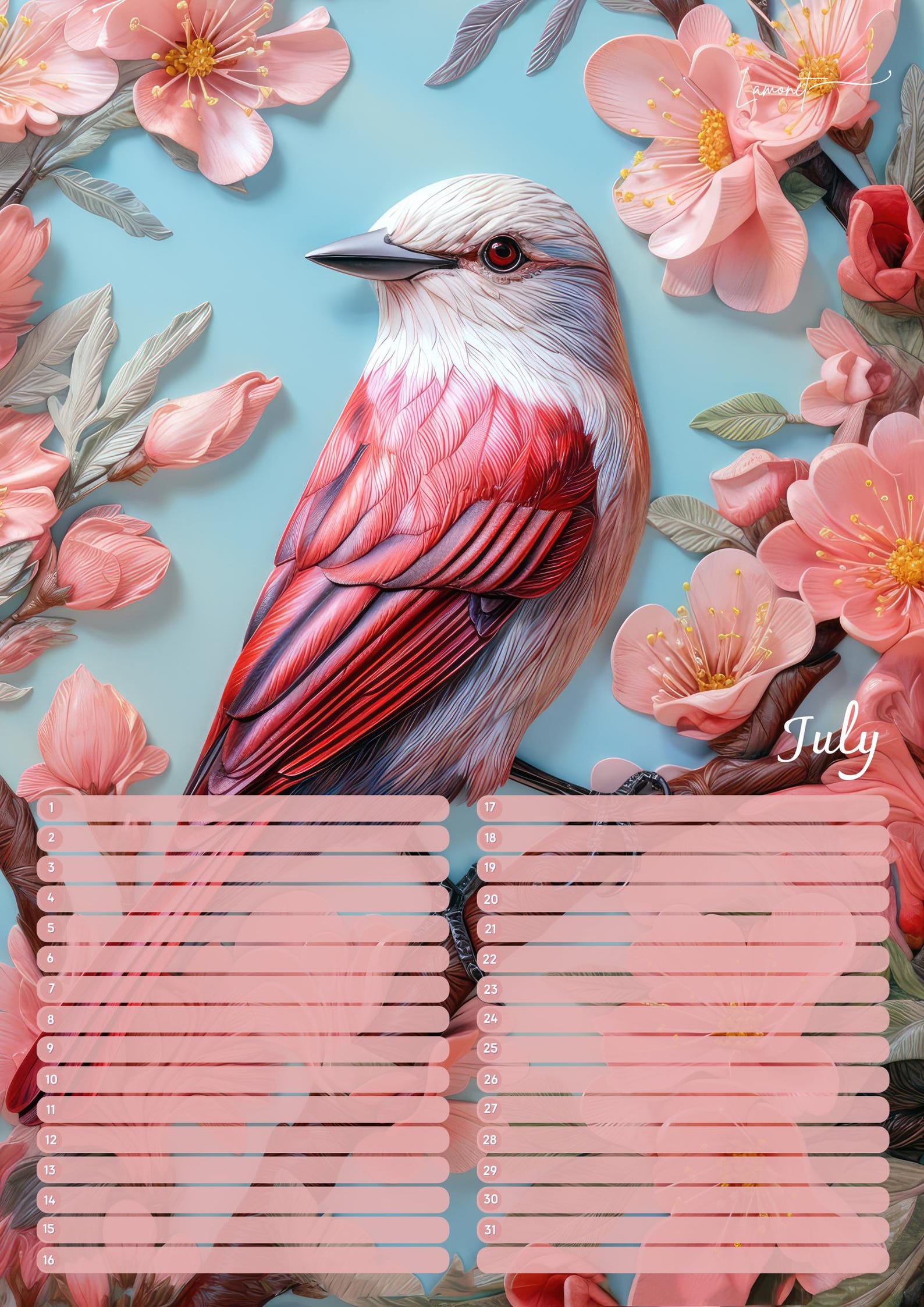 Birthday Calendar Birds, PRINTABLE, Eternity, Nature, Gift, Bird ...