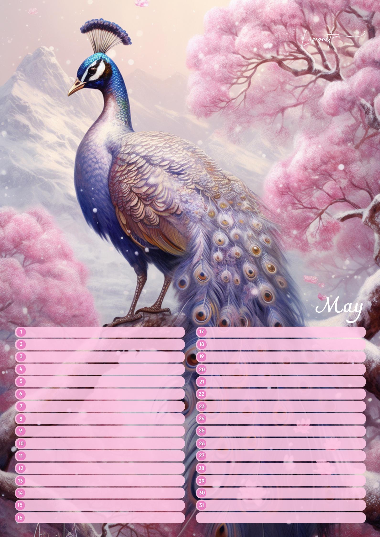 Birthday Calendar Birds, PRINTABLE, Eternity, Nature, Gift, Bird ...