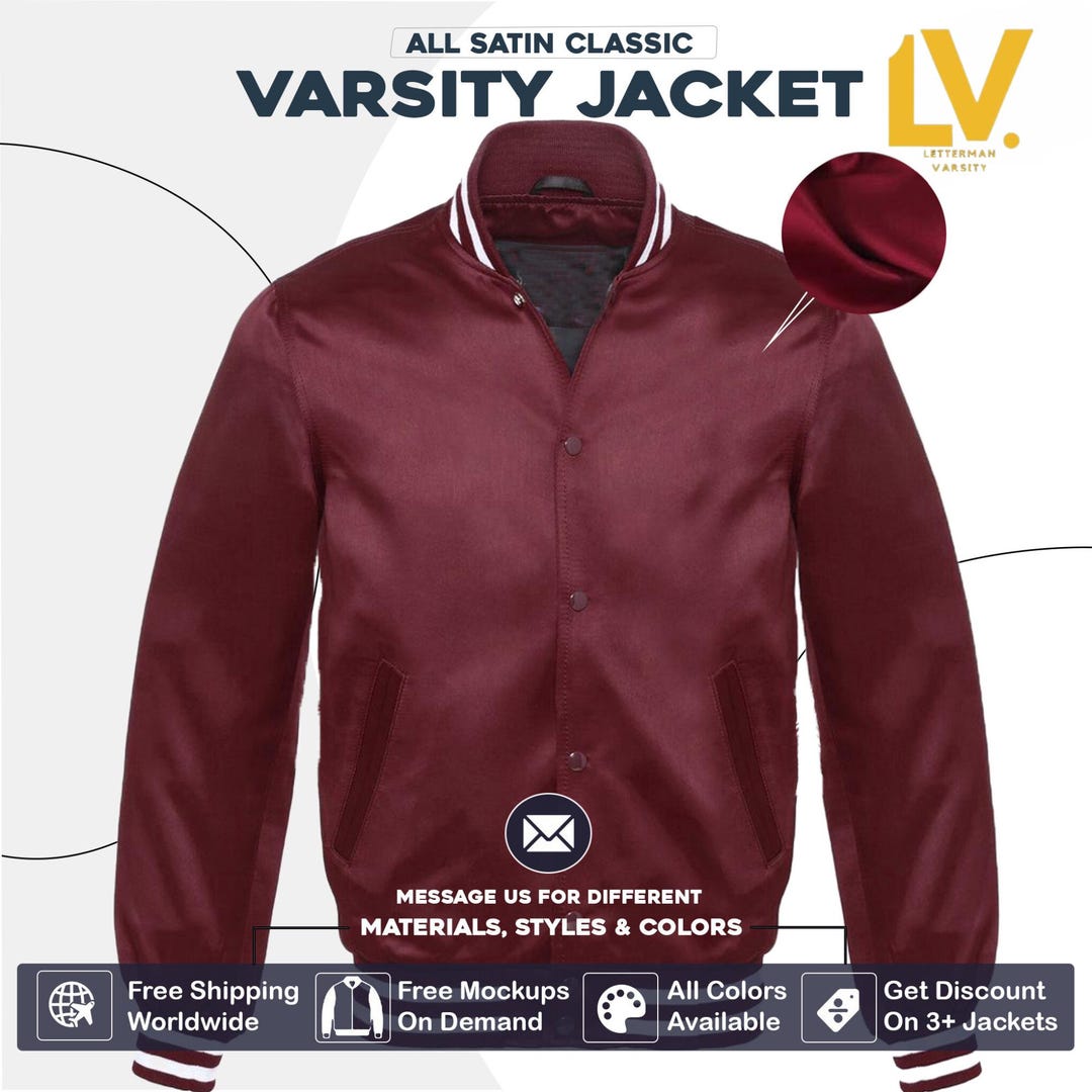 Custom Satin Varsity Letterman Jacket Maroon Personalized High School ...