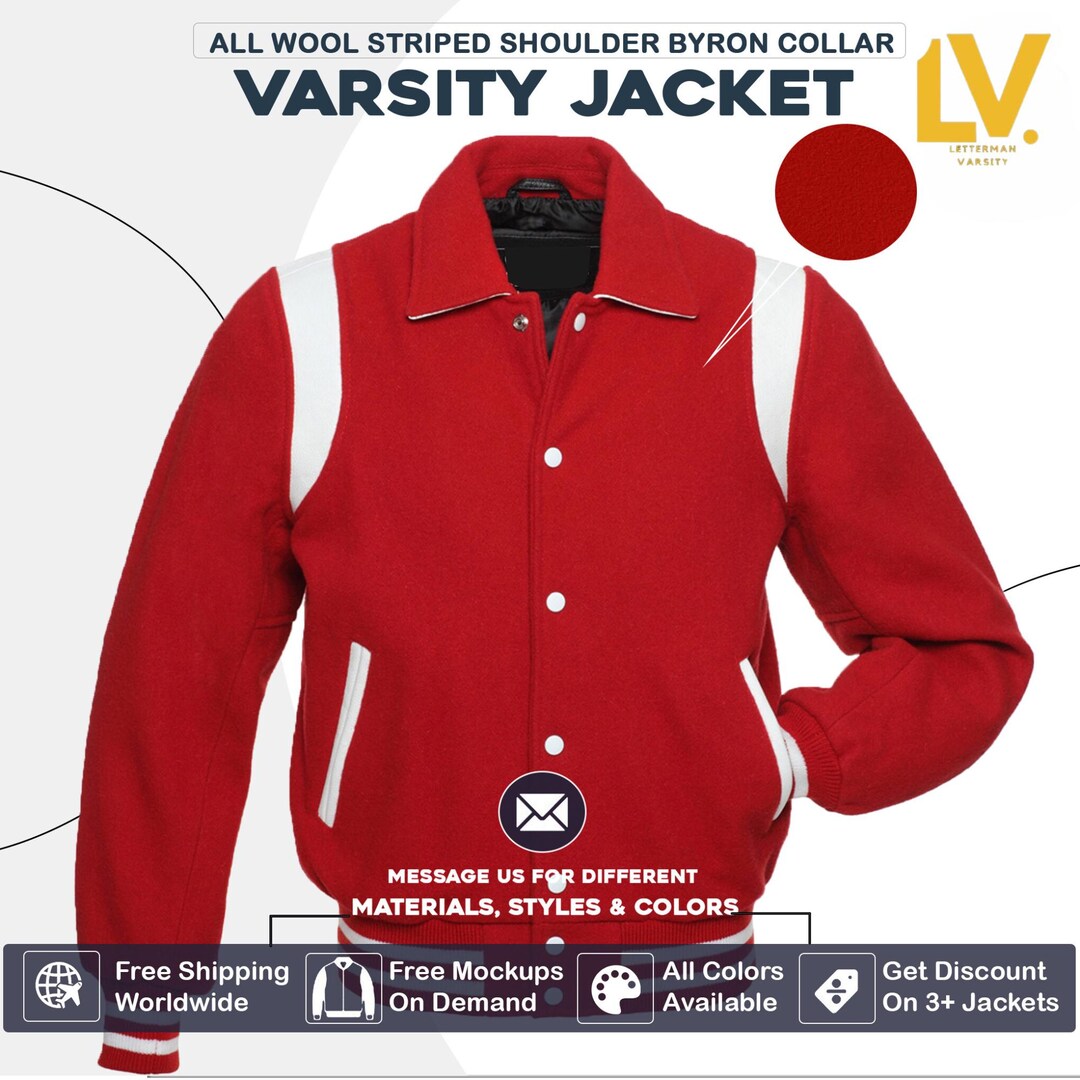 Varsity Letterman Jacket for Men Women and Kids Custom White Striped ...