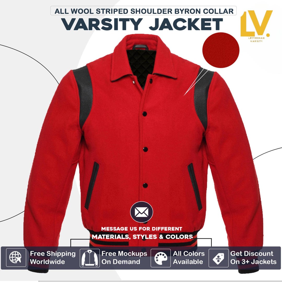 Varsity Letterman Jacket for Men Women & Kids Black Striped Shoulders ...