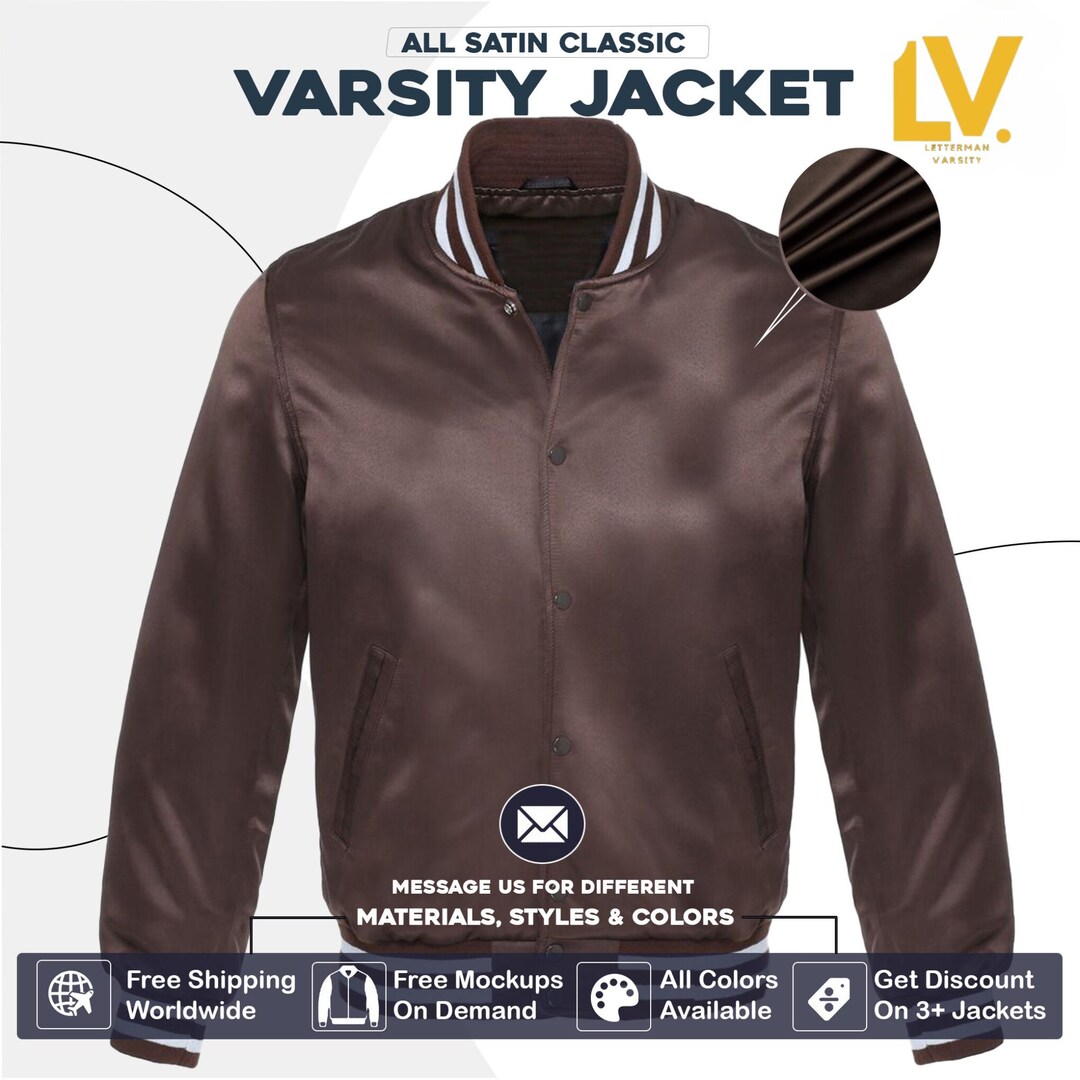 Varsity Letterman Jacket Satin Brown Soccer Team Jacket for Men, Women ...