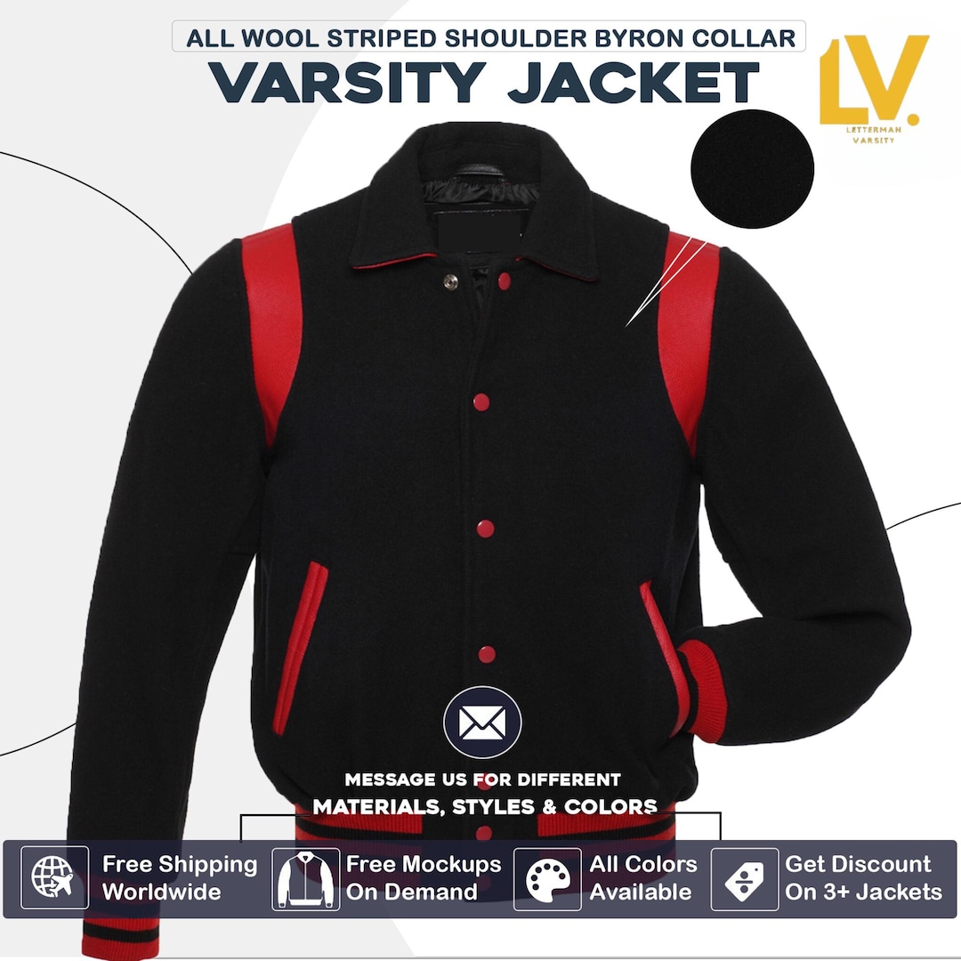 Varsity Letterman Red Striped Shoulders Black Body | Custom High School ...