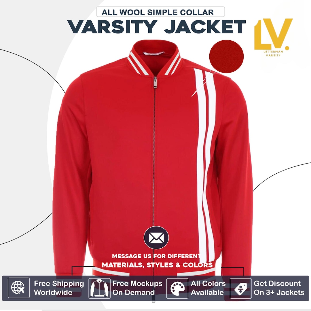 Graduation Varsity Jacket – Red Wool Body & Sleeves With White Striped ...
