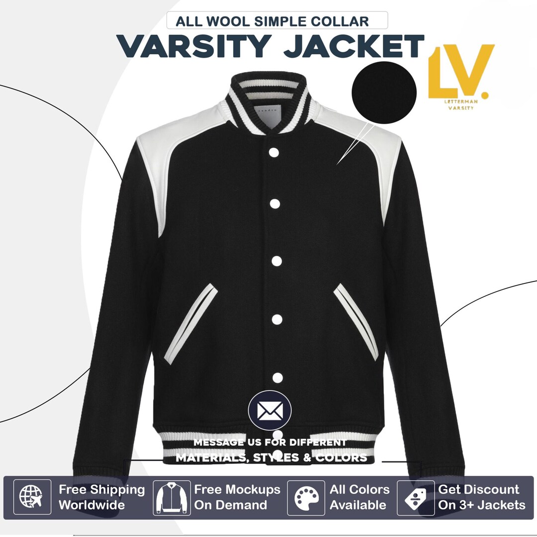 Varsity Letterman Jacket for Men Women & Kids White Striped Shoulders ...