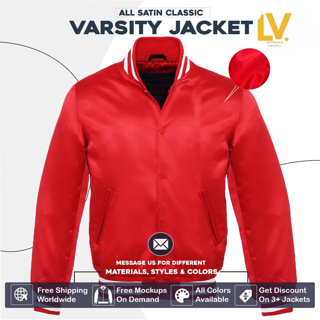 Custom Satin Varsity Letterman Jacket Red Body and Sleeves Personalized ...
