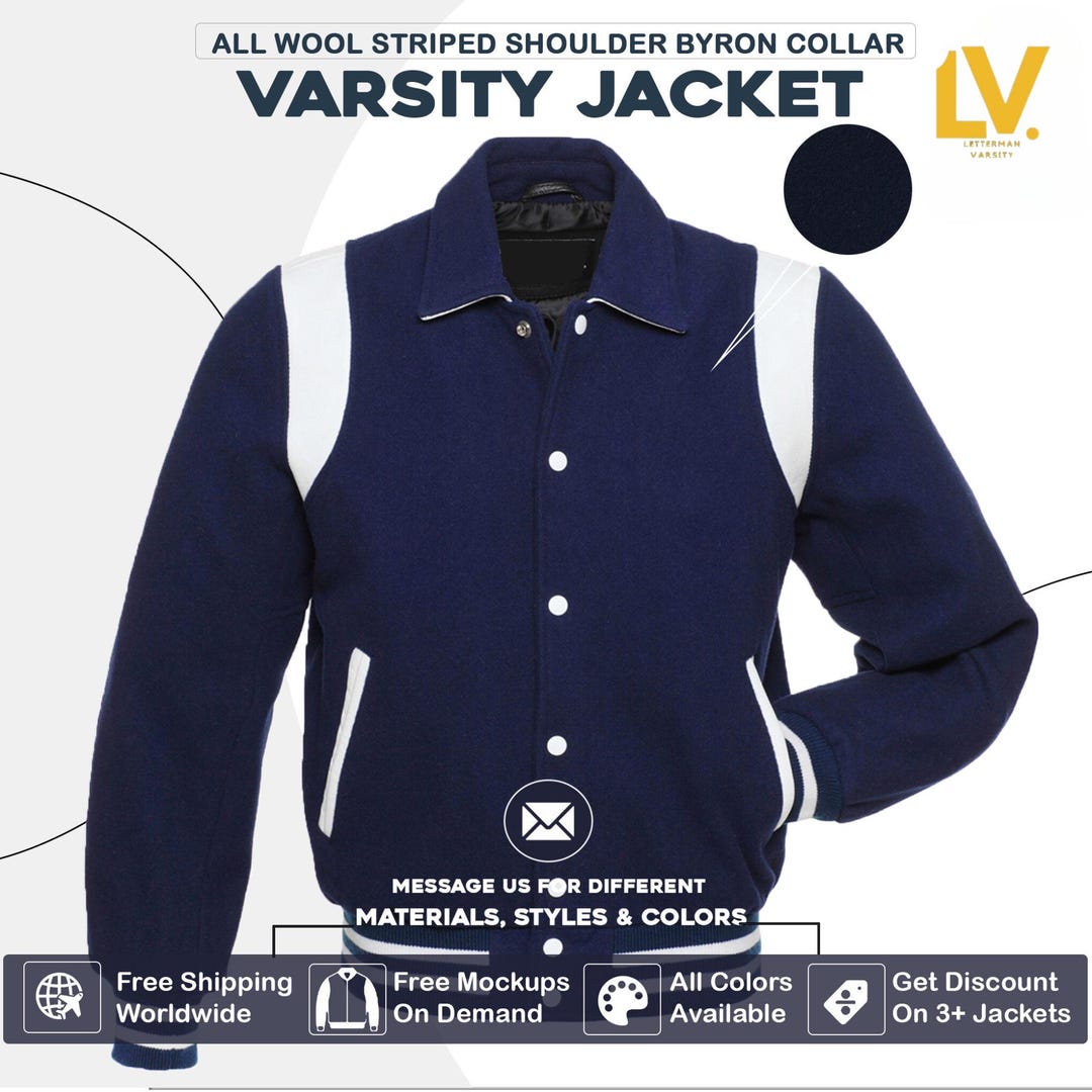 Varsity Letterman Jacket for Men Women and Kids Custom White Striped ...