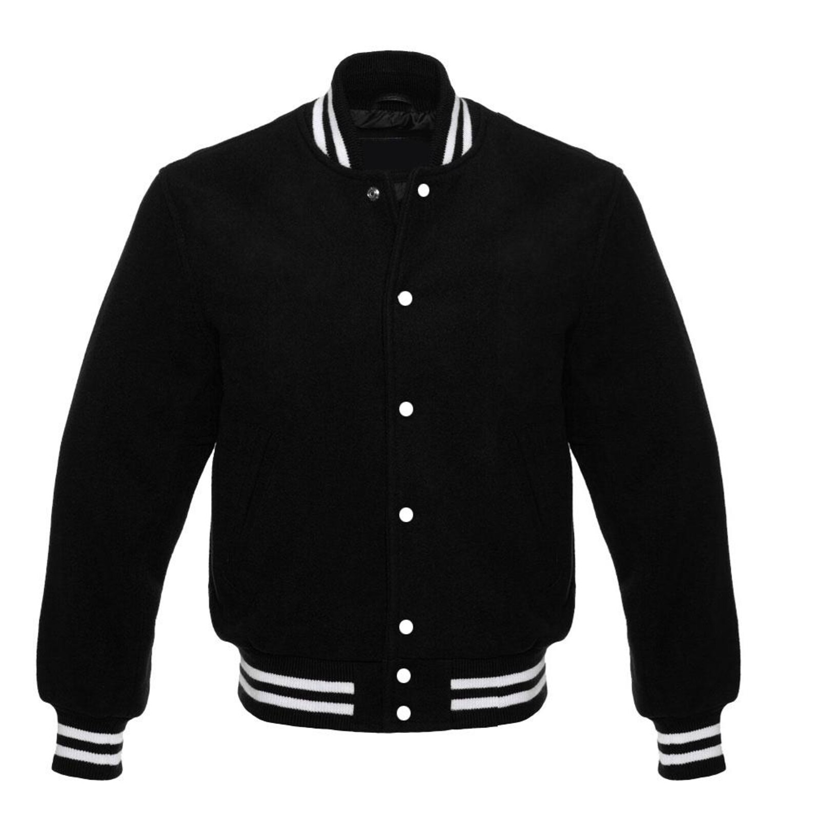 Varsity Letterman Jacket for Men, Women & Kids Black Simple Collar ...