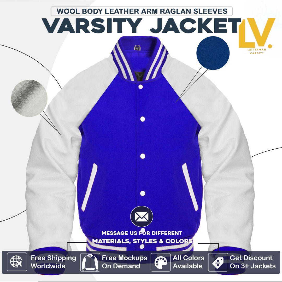 Varsity Letterman Jacket for Men Women and Kids Custom Royal Blue Body ...