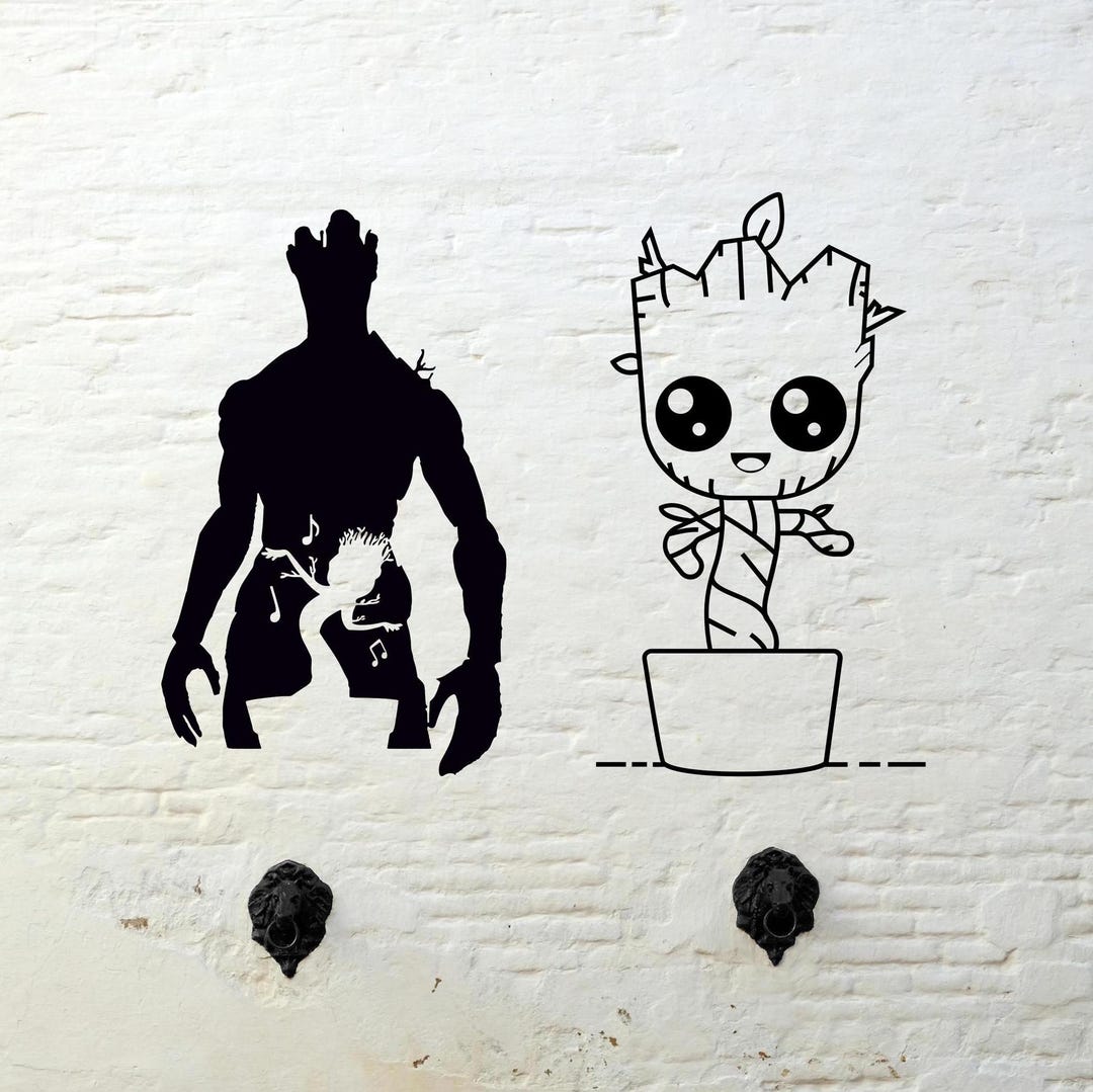 Groot and Baby Groot Cut Svg Dxf File Wall Sticker Pdf Template Cnc ...