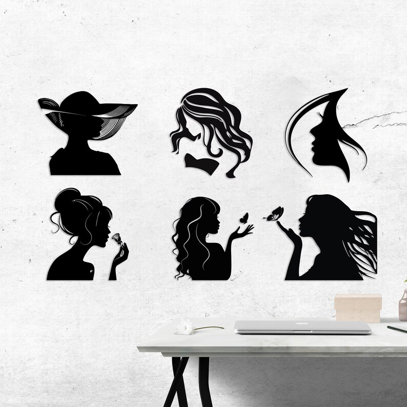 Woman (6 Bundle) Svg Cut Dxf File Wall Sticker Pdf Template Cnc Cutting ...