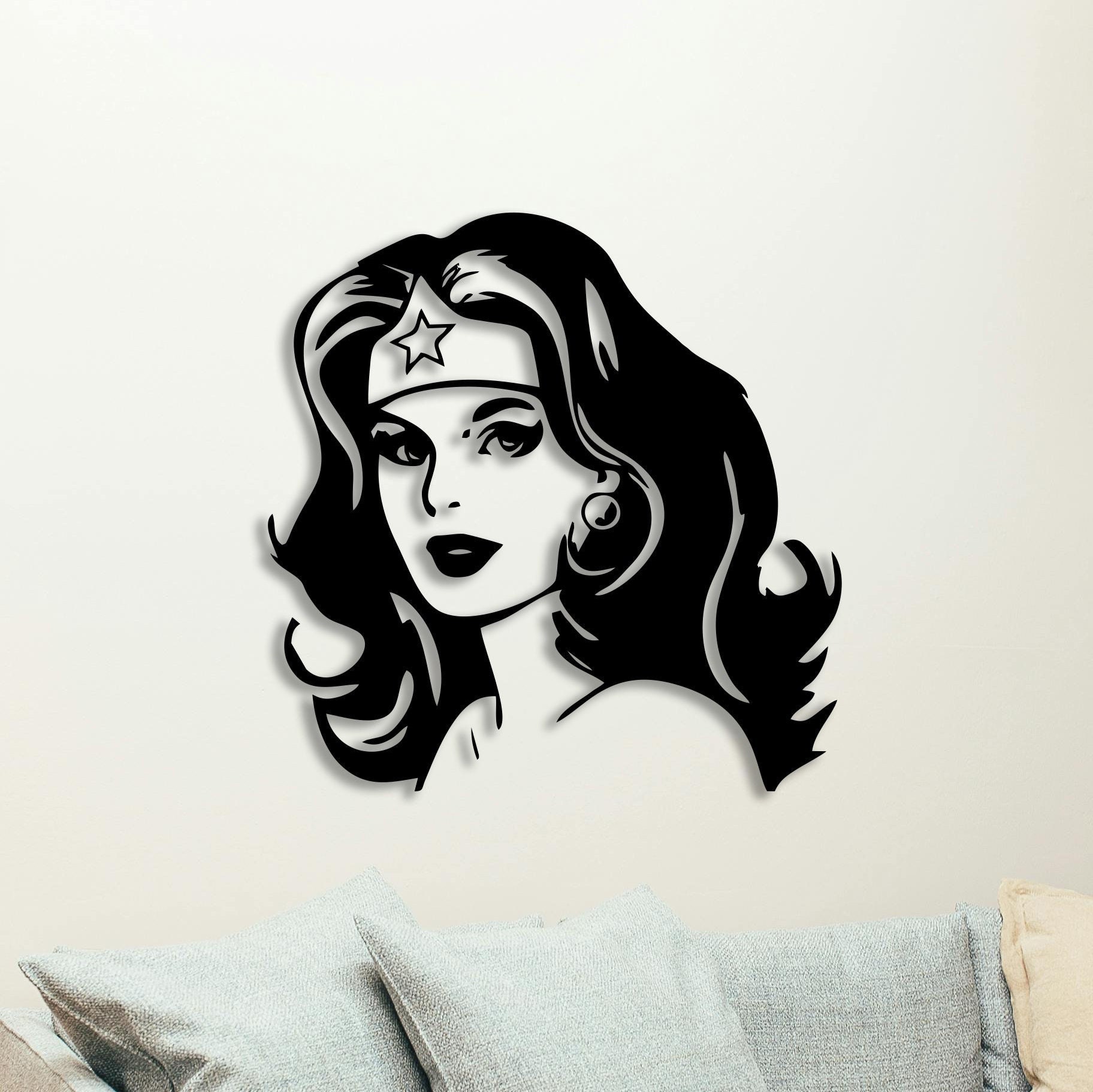 Wonder Woman Svg Cut Dxf File Wall Sticker Pdf Template Cnc Cutting ...