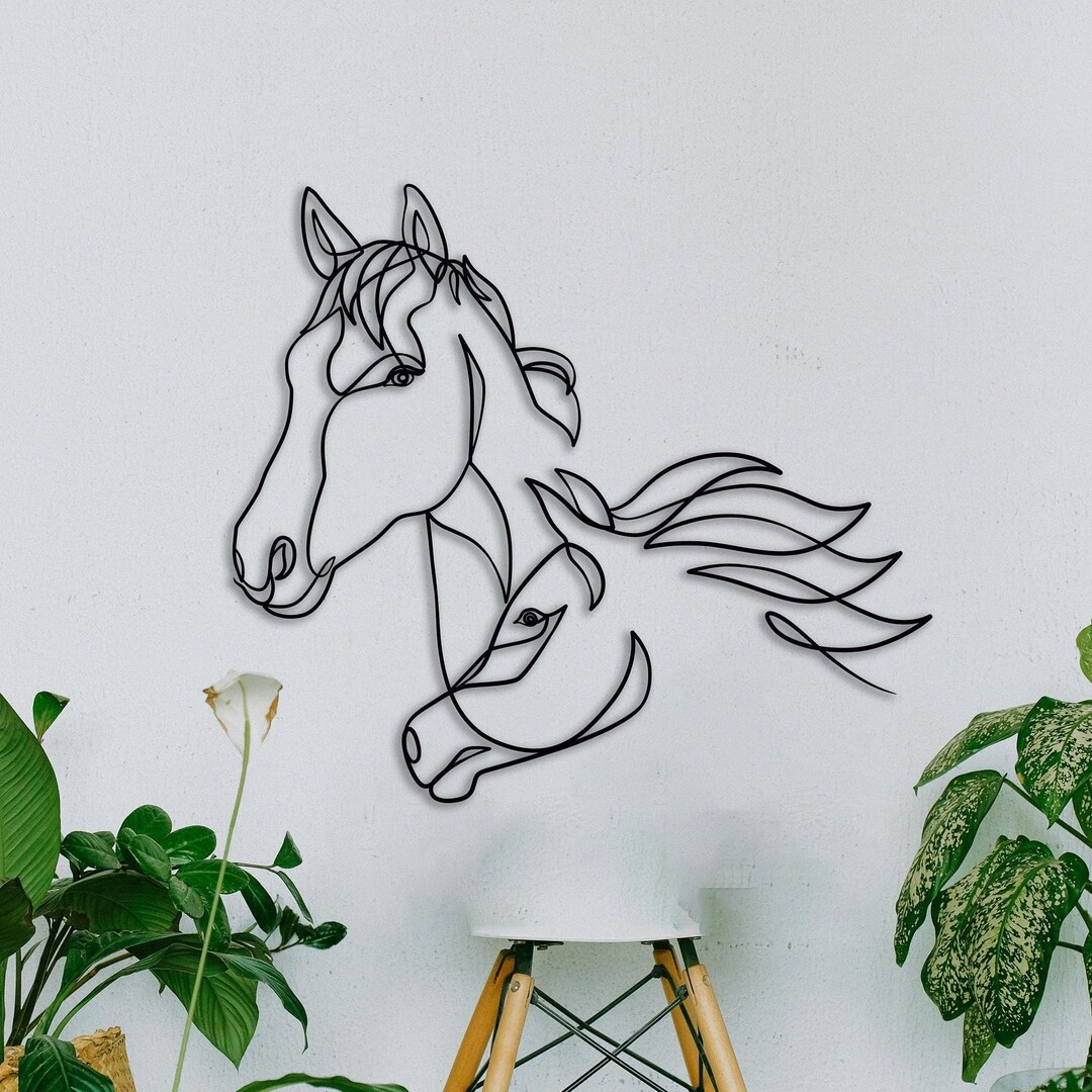 One Line Horses Cut Svg Dxf File Wall Sticker Pdf Template Cnc Cutting ...