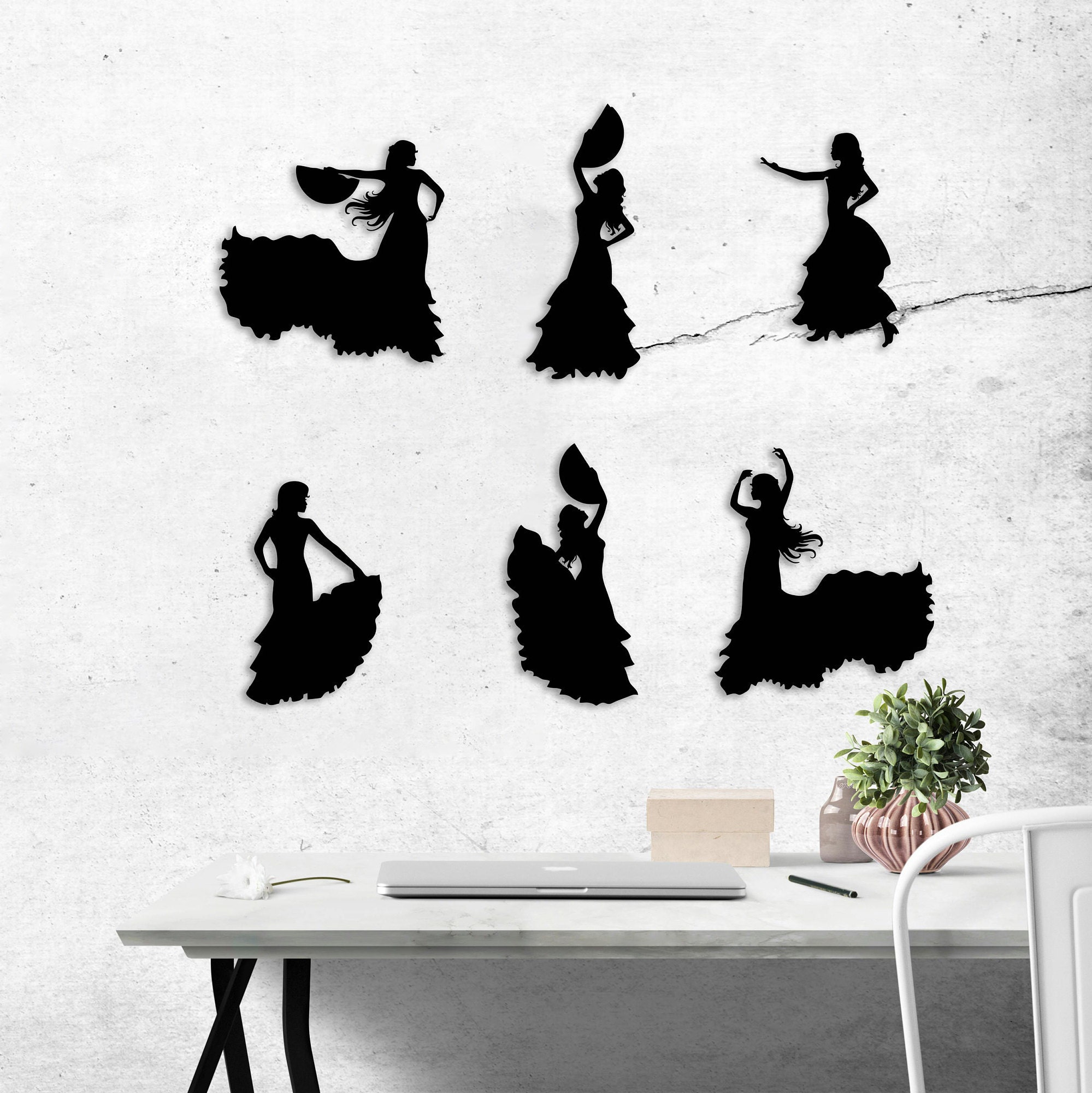 Flamenco Dancers Spanish Cut Svg Dxf File Wall Sticker Pdf Template Cnc ...