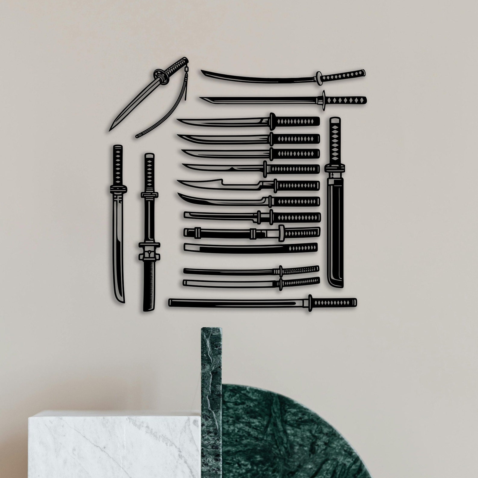 Katana Swords Cut Svg Dxf File Wall Sticker Pdf Template Cnc Cutting ...